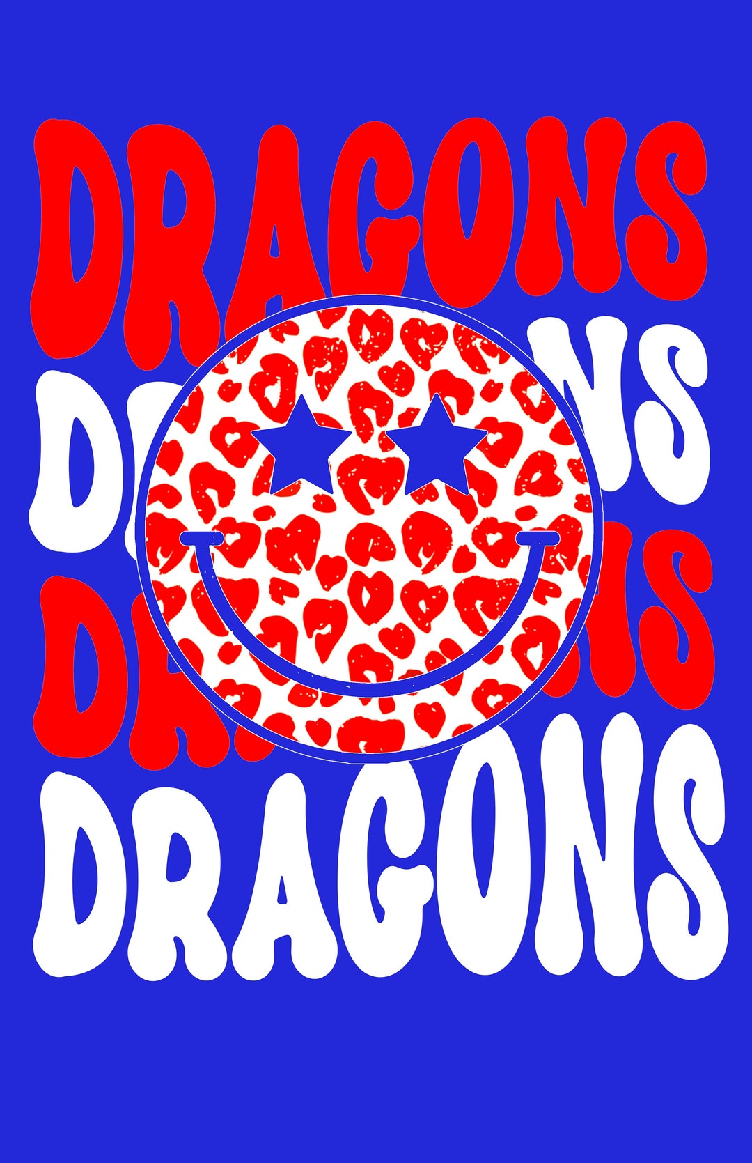 Red White Blue Retro Dragons Smiley Face Mascot PNG for Sublimation ...