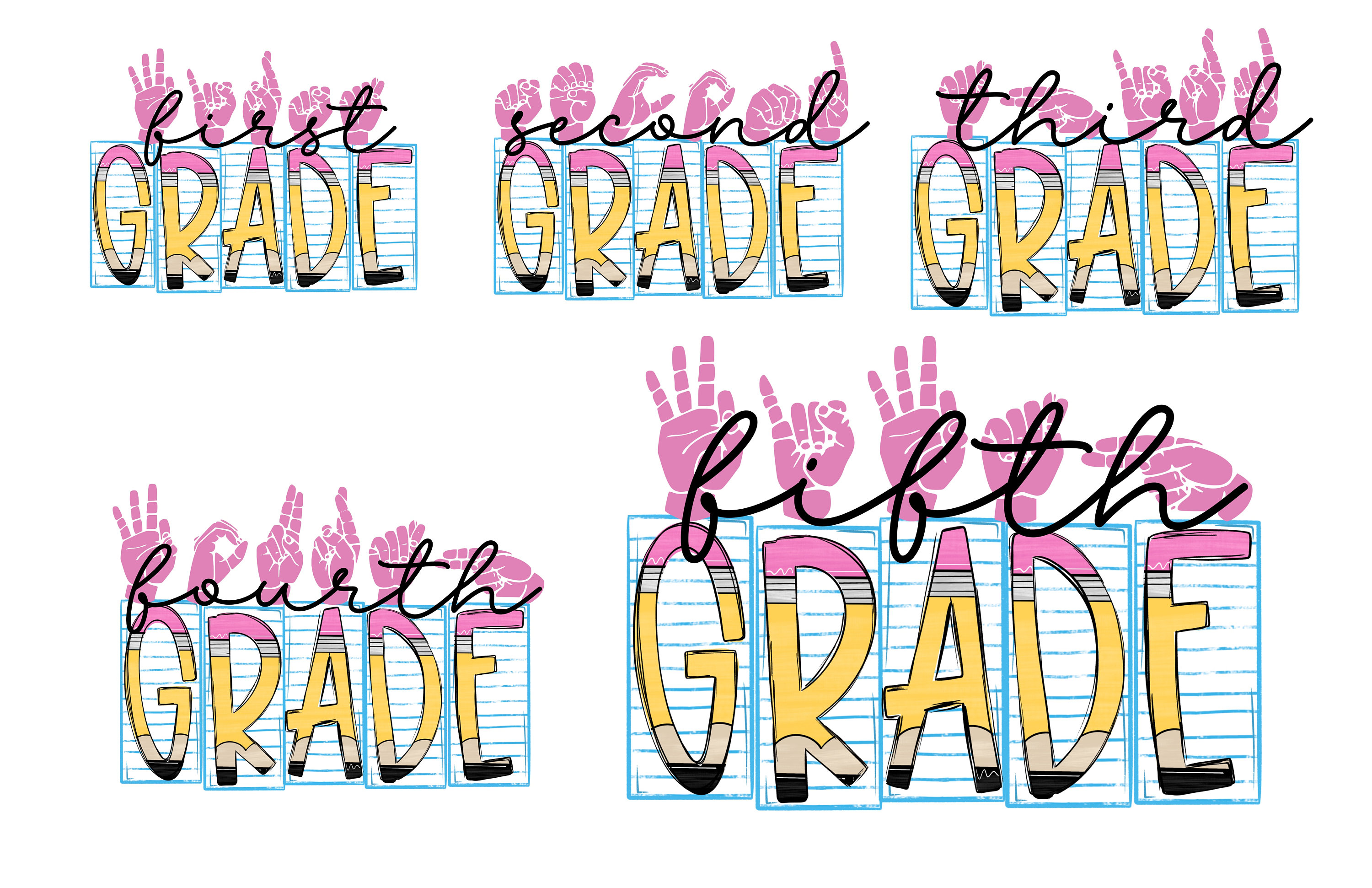 Back to School ASL Bundle 1st, 2nd, 3rd, 4th, 5th Grade Png Files - Etsy