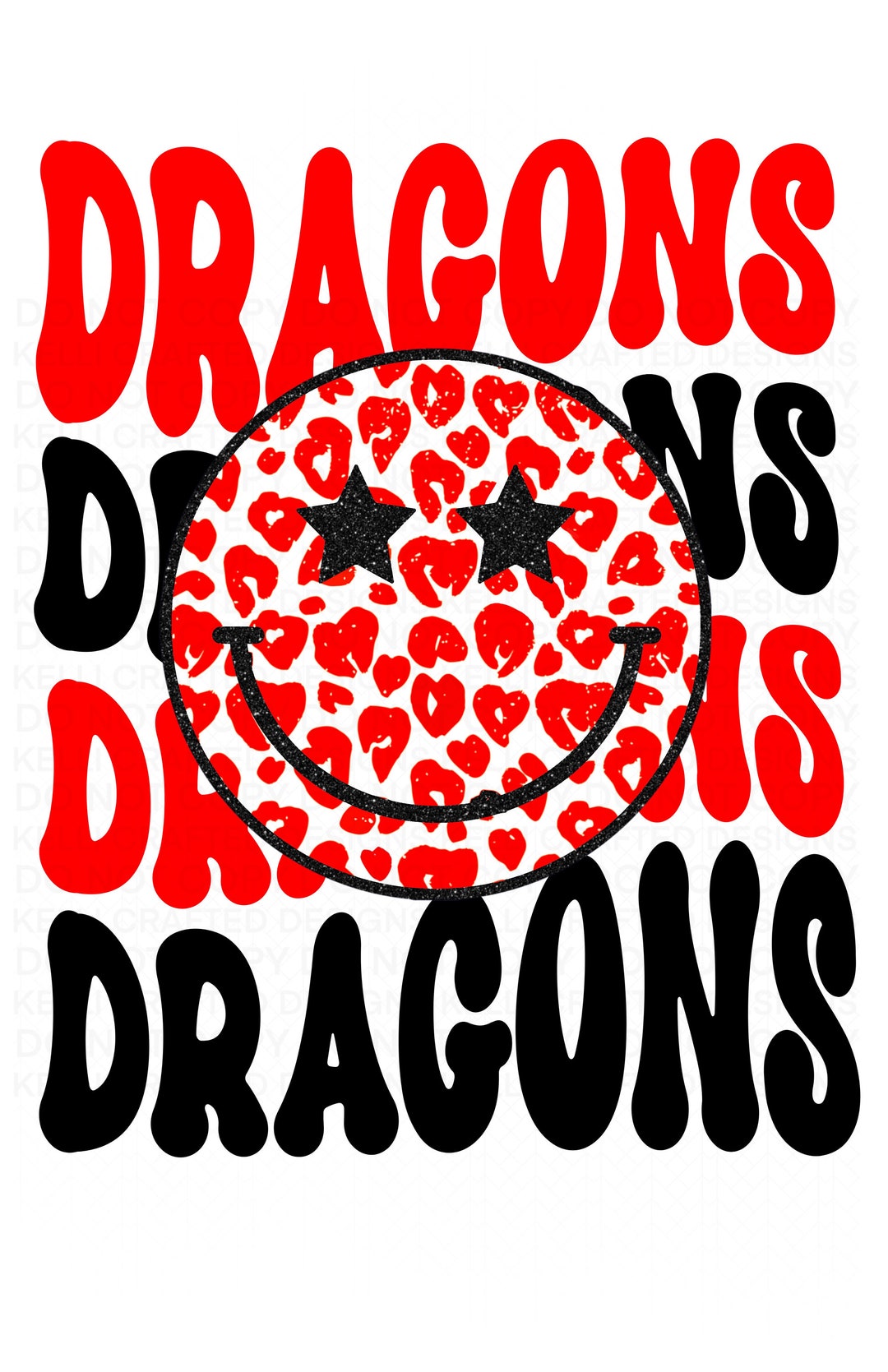 Retro Dragons Smiley Face Mascot PNG for Sublimation Glitter Version ...