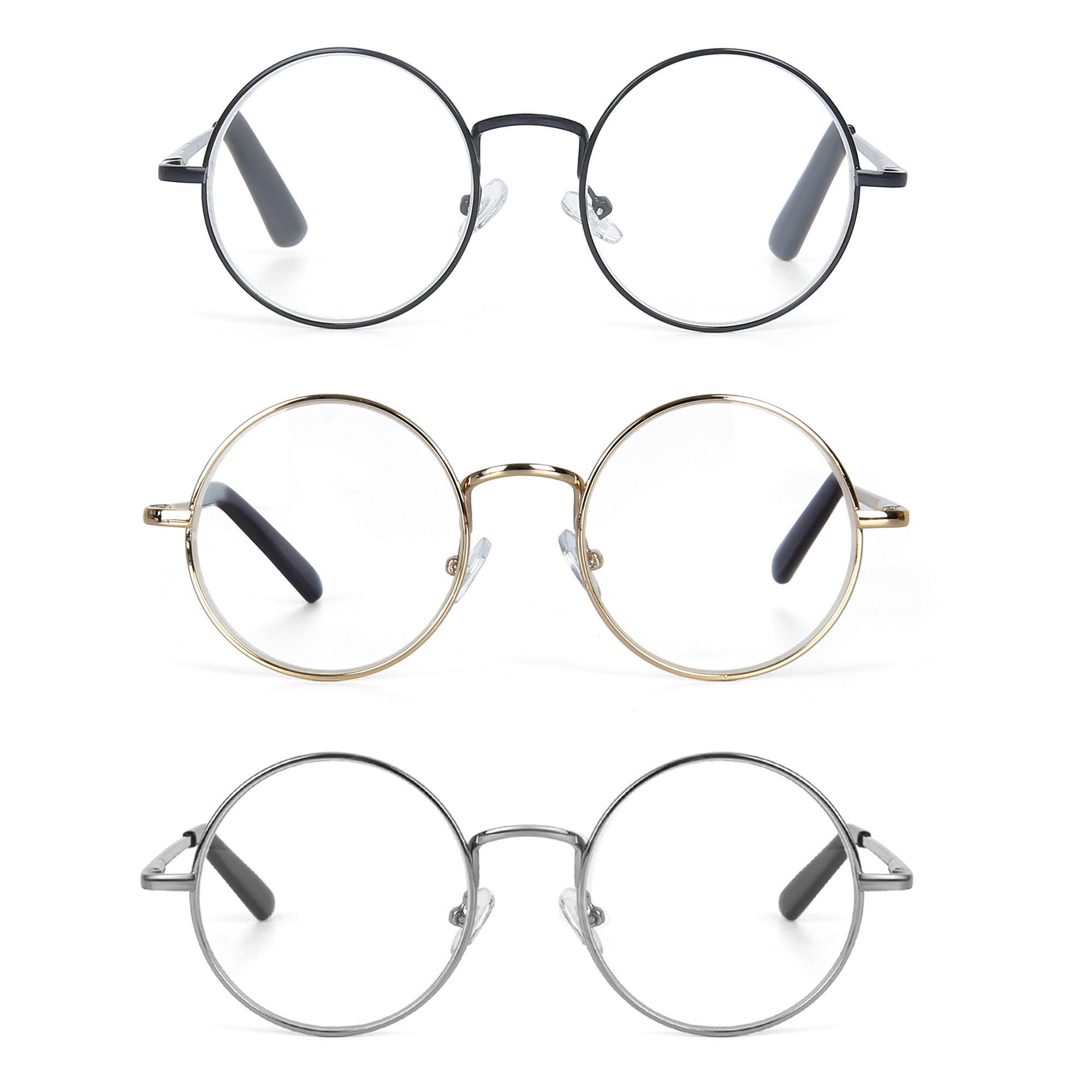 EYE ZOOM 3 Pack Round Metal Frame Blue Light Blocking Reading Glasses ...