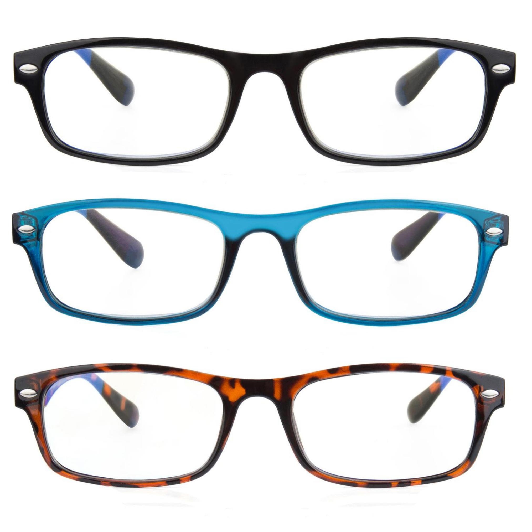 EYE ZOOM 3 Pack Rectangular Plastic Frame Blue Light Blocking and Anti ...