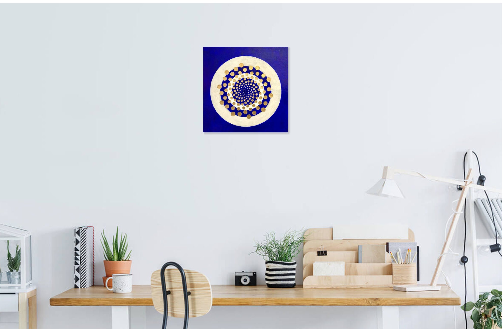 Bullseye Indigo Optical Illusion Textured 3D Mixed-media Acrylic ...