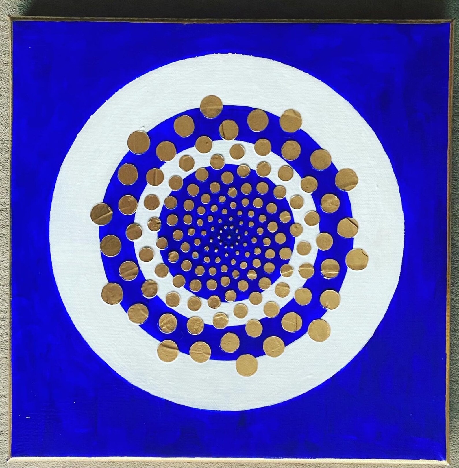 Bullseye Indigo Optical Illusion Textured 3D Mixed-media Acrylic ...