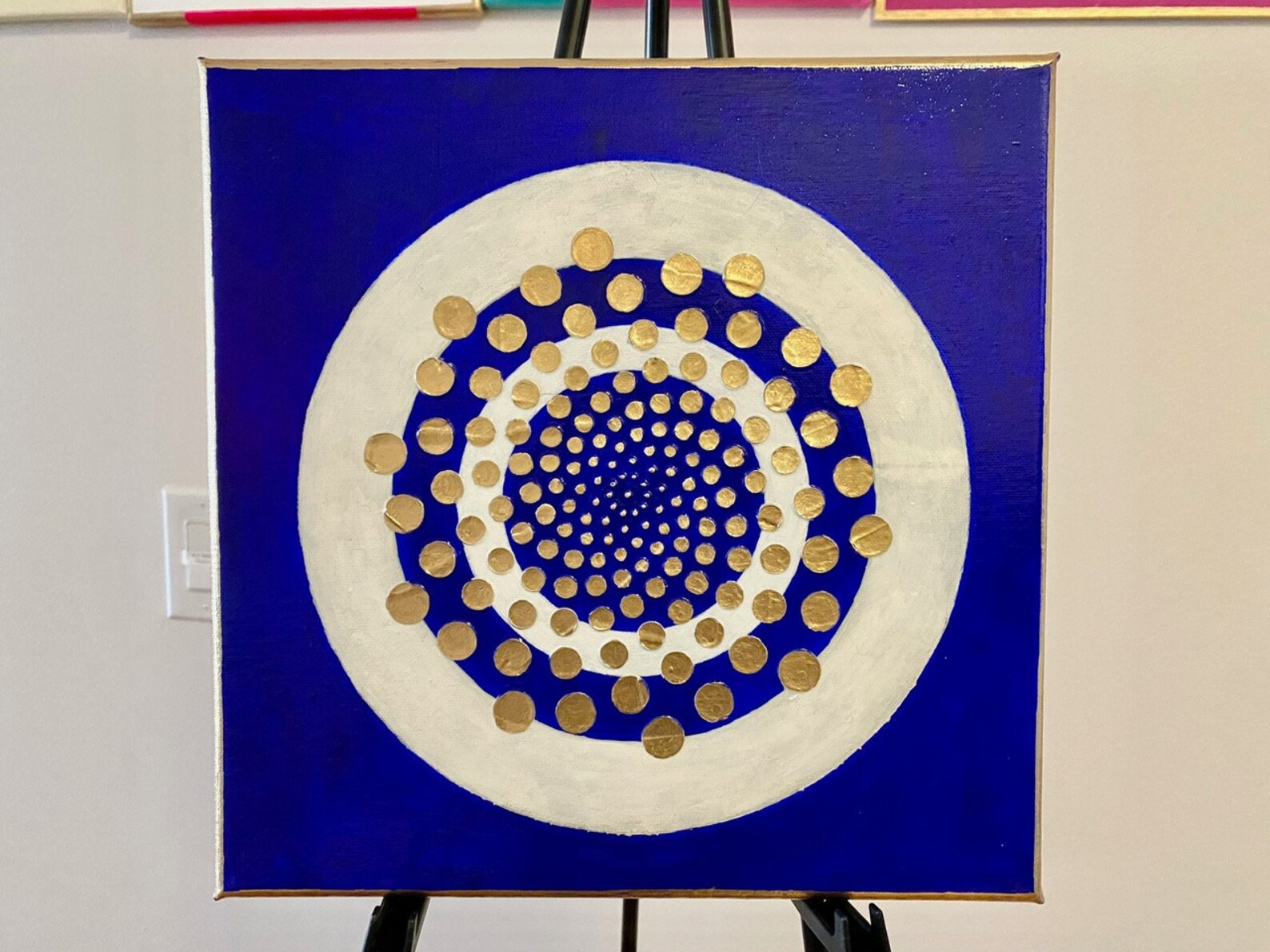 Bullseye Indigo Optical Illusion Textured 3D Mixed-media Acrylic ...