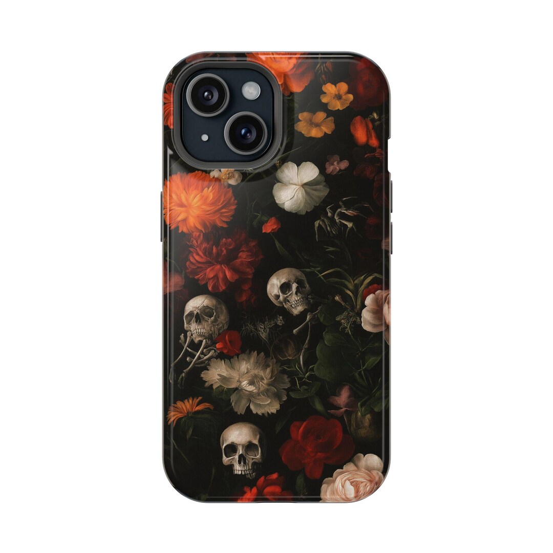 Goth Skull Cute Floral Magnet, Gothic Style Tough Phone Case, Unique ...