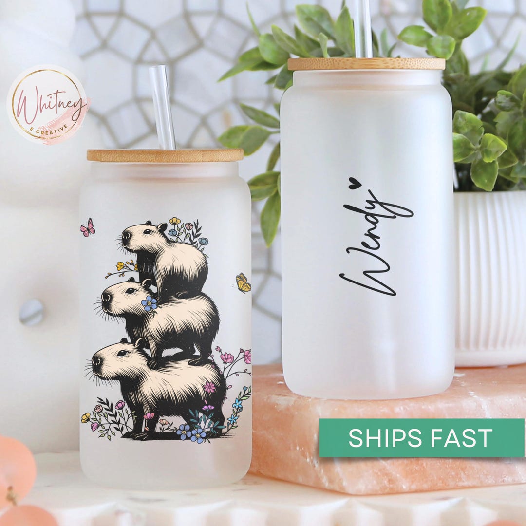 Personalized Capybara Tumbler, Custom Capybara Frosted Glass Cup ...