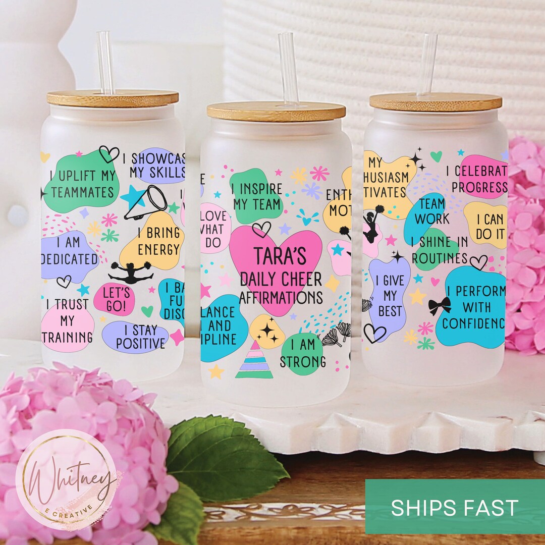 Personalized Cheer Daily Affirmations Glass Cup, Cheer Tumbler Gift for ...