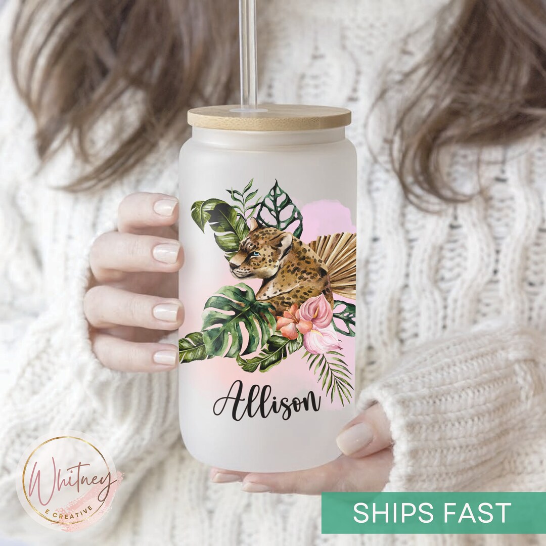 Personalized Leopard Glass Cup, Custom Leopard Cup Birthday Gift for ...