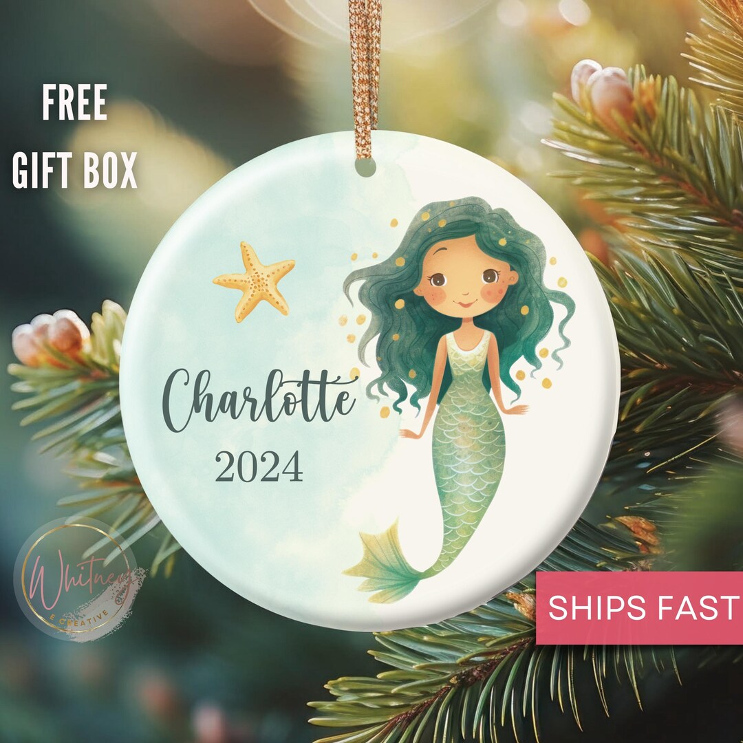 Personalized Kids Mermaid Ornament, Custom Mermaid Christmas Ornament ...