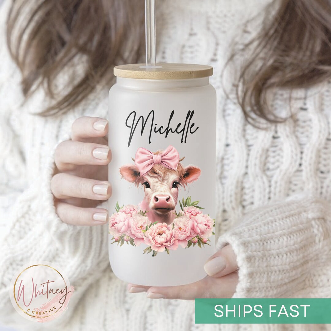 Personalized Baby Cow Glass Cup, Custom Cow Cup Birthday Gift for Cow ...