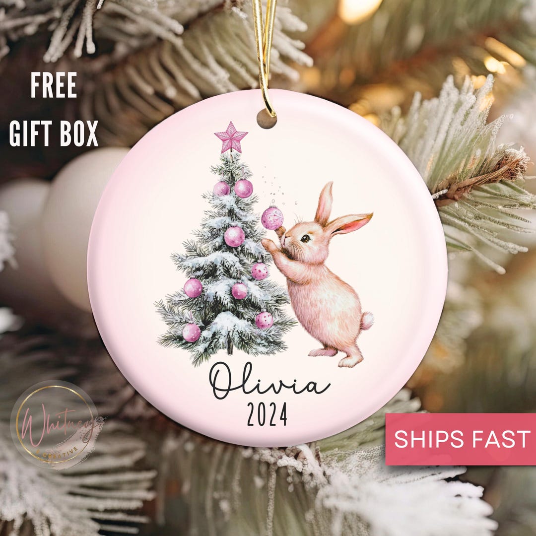Personalized Girl Christmas Ornament, Custom Girl Bunny Christmas ...