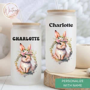 Personalized Bunny Glass Cup, Custom Rabbit Cup Birthday Gift for ...