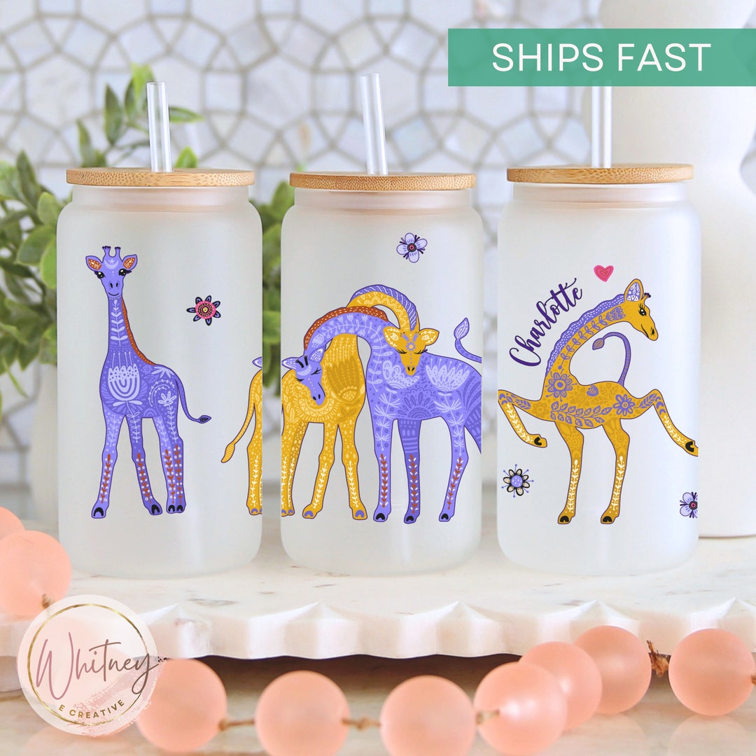 Personalized Folk Art Giraffe Tumbler, Custom Giraffe Cup Birthday Gift ...