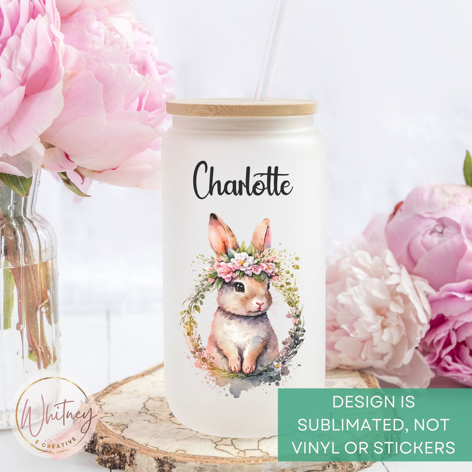 Personalized Bunny Glass Cup, Custom Rabbit Cup Birthday Gift for ...