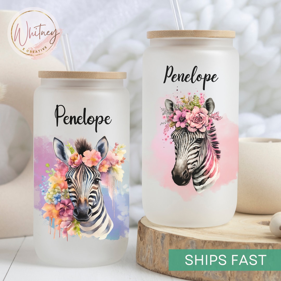 Personalized Zebra Glass Cup, Custom Zebra Cup Birthday Gift for Zebra ...