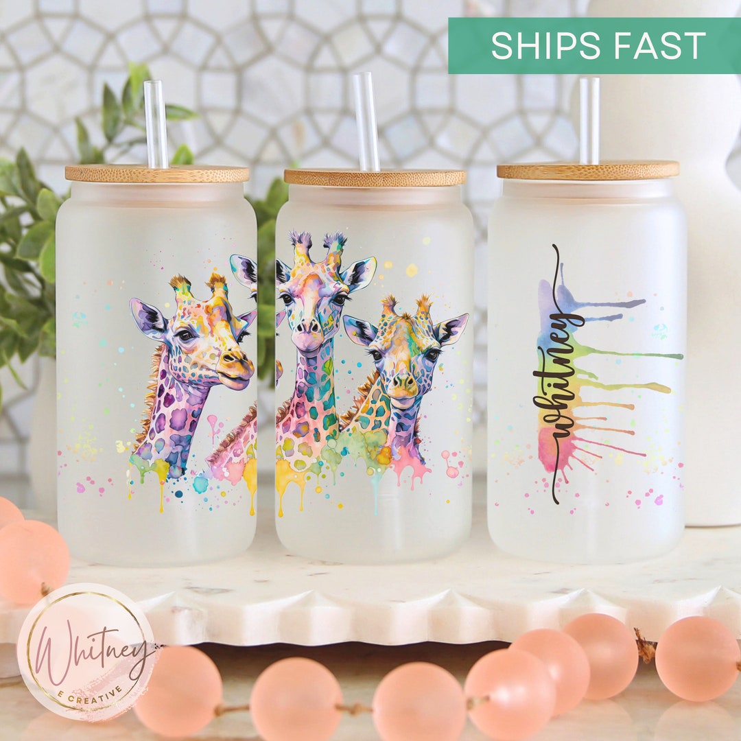 Personalized Giraffe Glass Cup, Custom Giraffe Cup Birthday Gift for ...