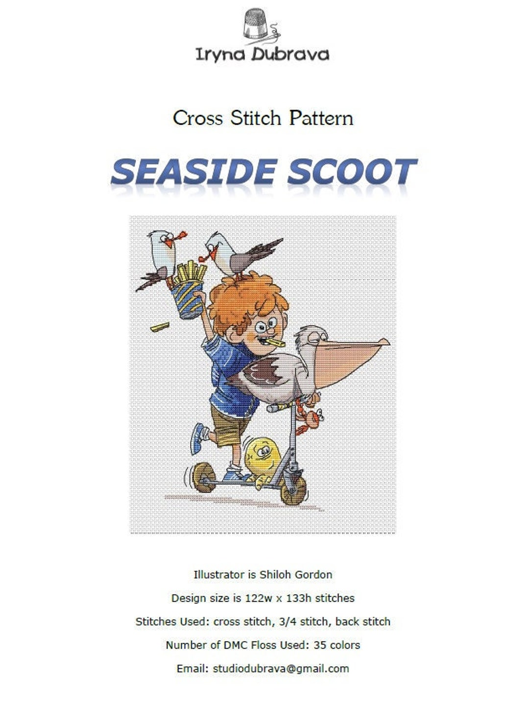 Seaside Scoot Cross Stitch Pattern X-stitch Boy Scooter Friends Forever ...