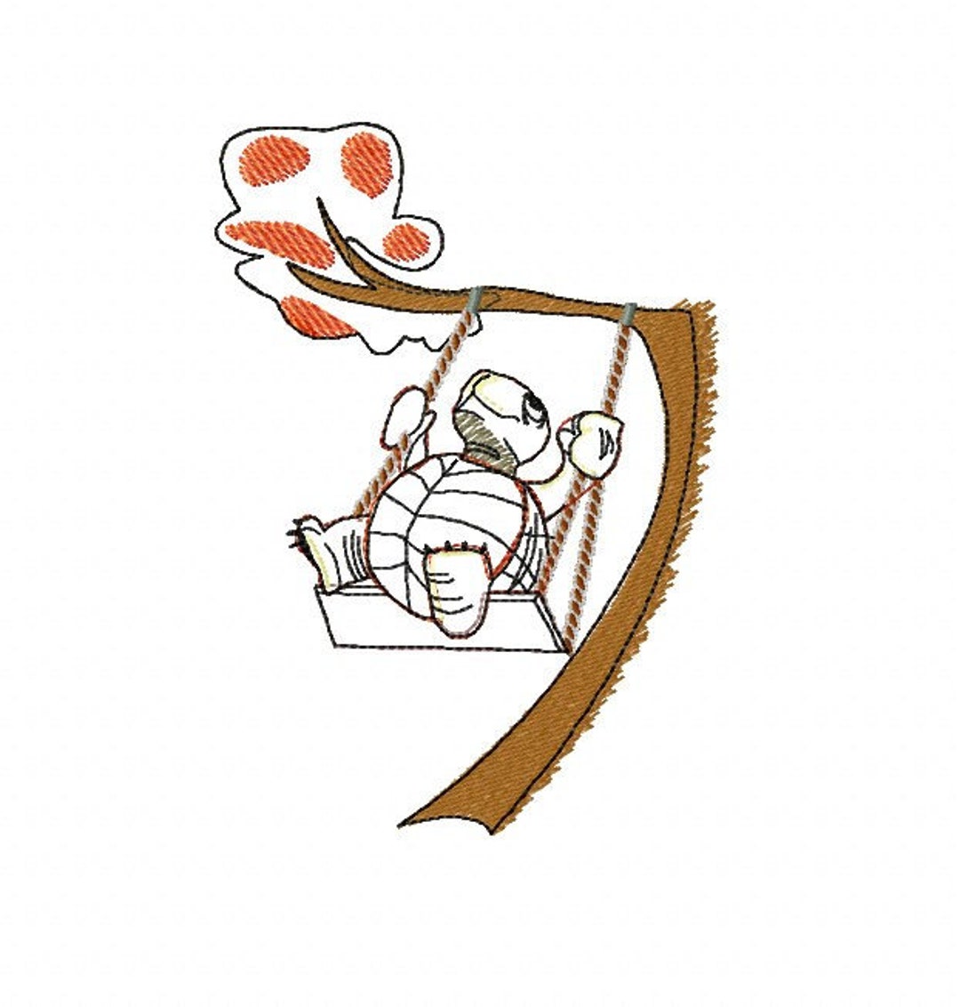 Turtle Swing Tree Fall Machine Embroidery Design Applique Funny Designs ...