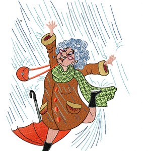 Lady Rain Dance Machine Embroidery Design Funny Grandma - Etsy