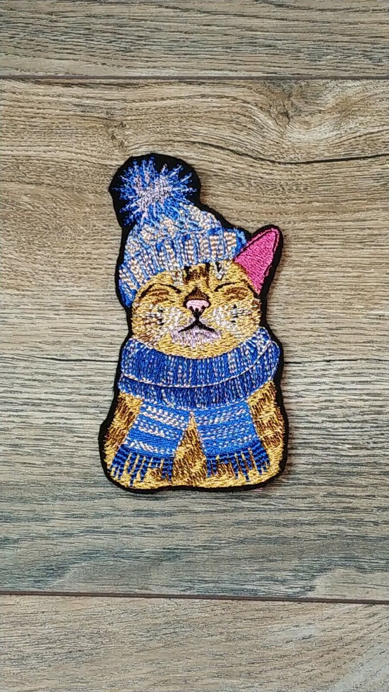 Cat in Hat Machine Embroidery Design Funny Animals Winter Kitten Pompon ...