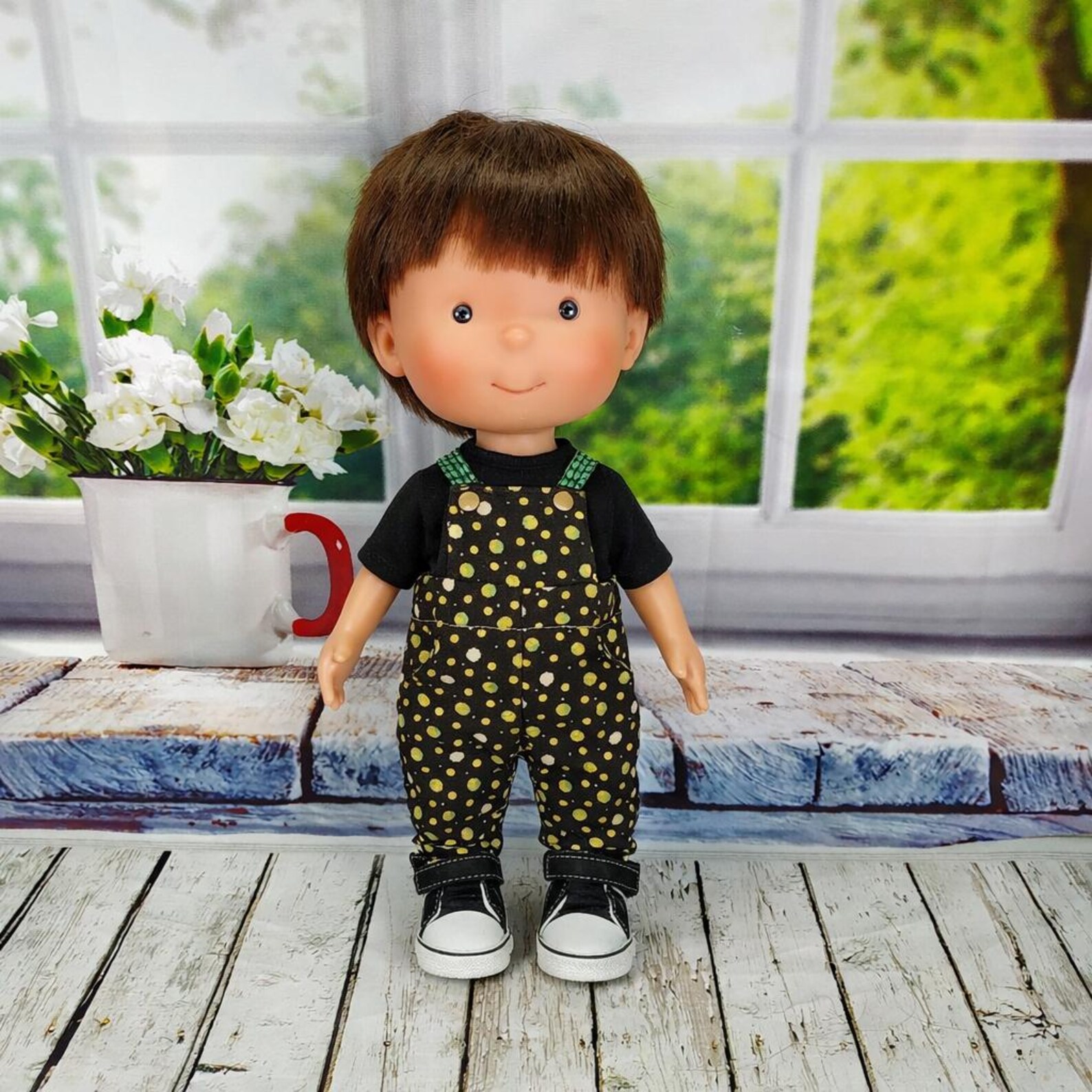 Dressed Doll Pippo 12'' From Nines D'onil Brown Boy Polka Dots Romper ...