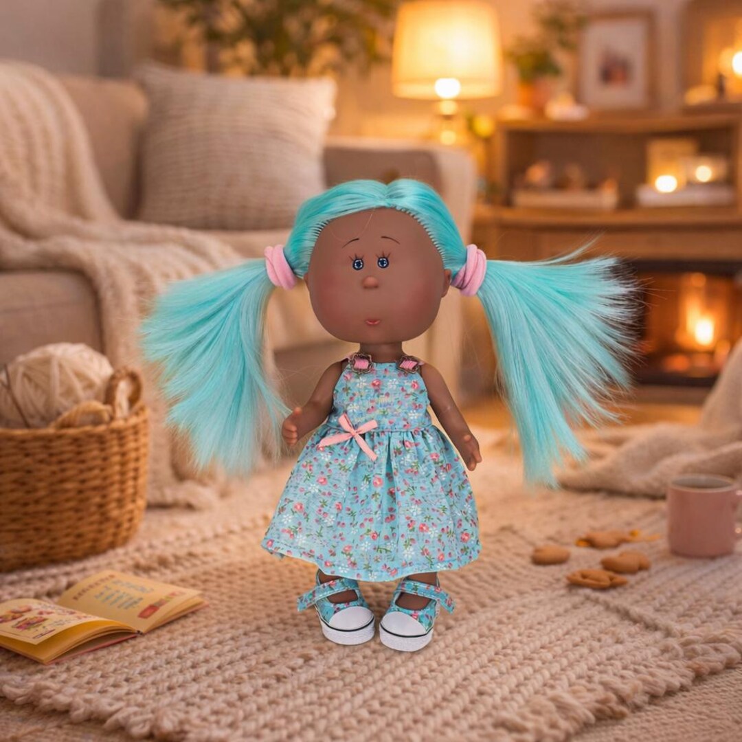 Doll Mia 9'' From Nines With Turquoise Hair in Floral Dress Collectible ...