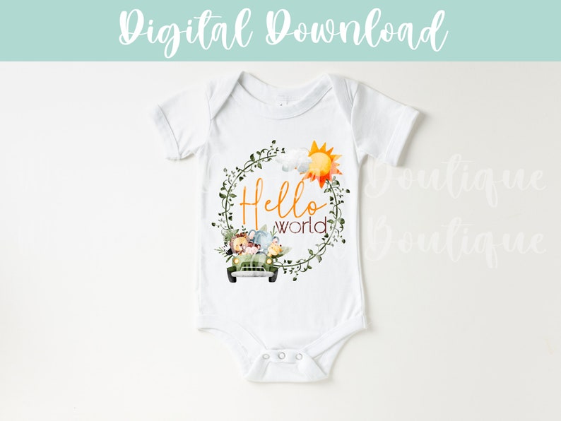 Safari Animals Hello World PNG: Baby Birth Announcement (digital ...