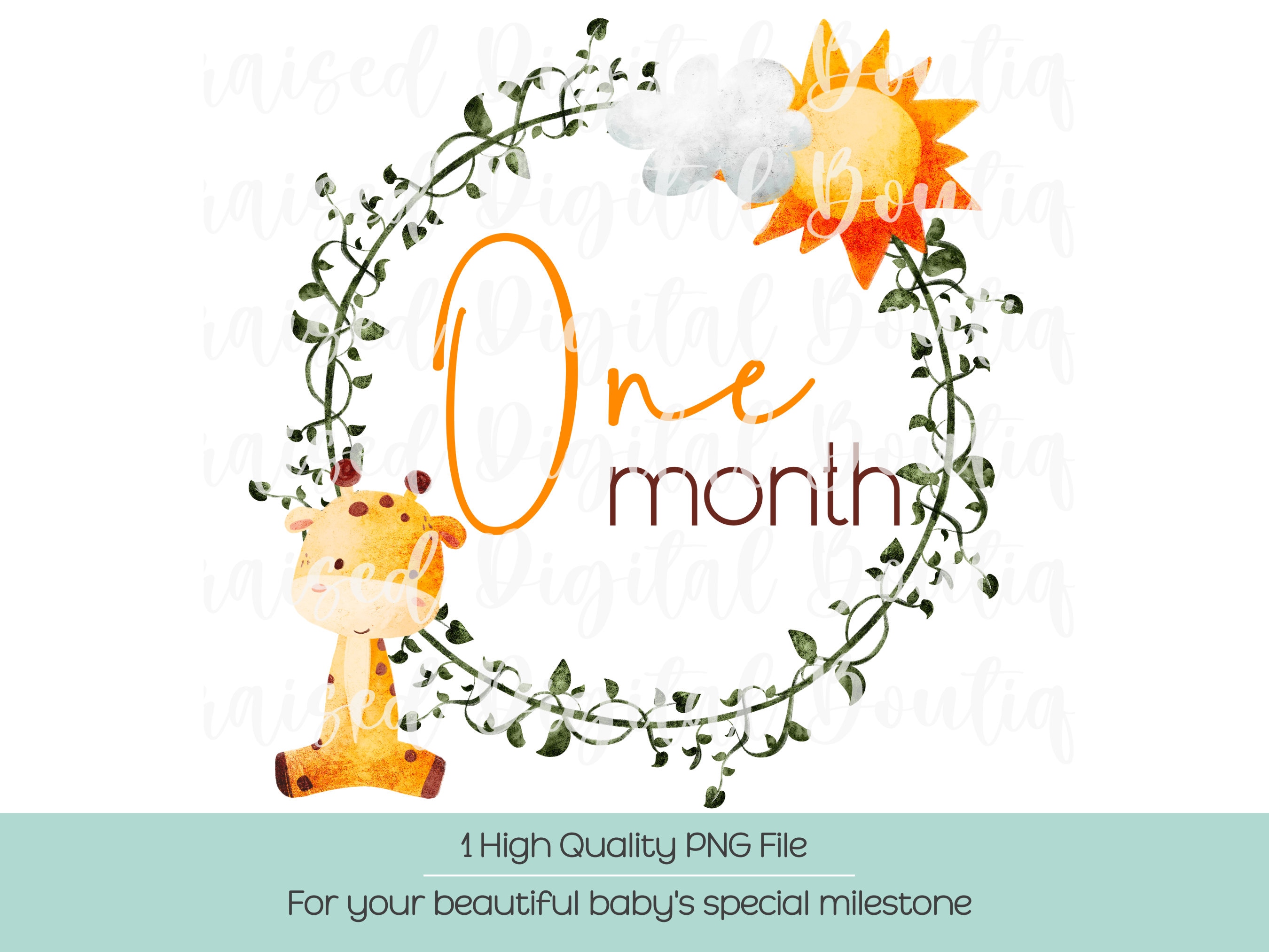 Safari Animals One Month Baby PNG Baby's First Month - Etsy