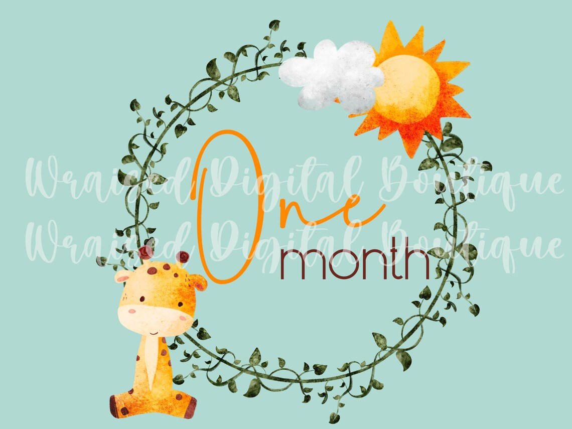 Safari Animals One Month Baby PNG Baby's First Month - Etsy