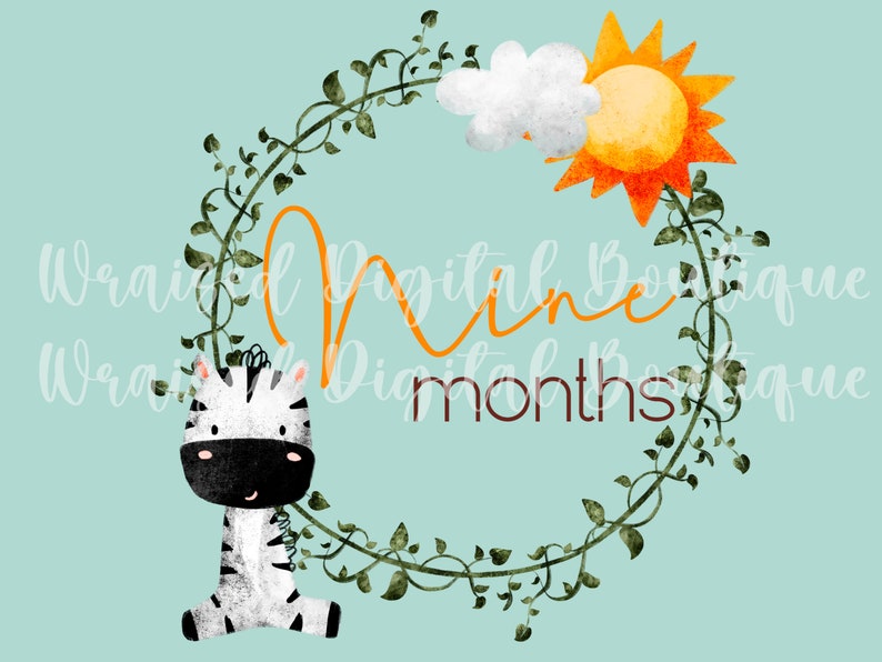 Safari Animals Nine Month Baby PNG Baby's 9th Month PNG - Etsy