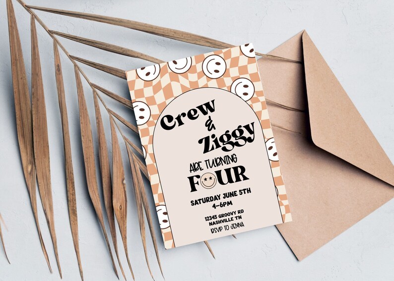 Smiley Birthday Invitation, Groovy Birthday, Kids Invitation, Retro ...