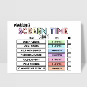 Editable Screen Time Chart, Screen Time Tracker, Kids Chart, Chore ...