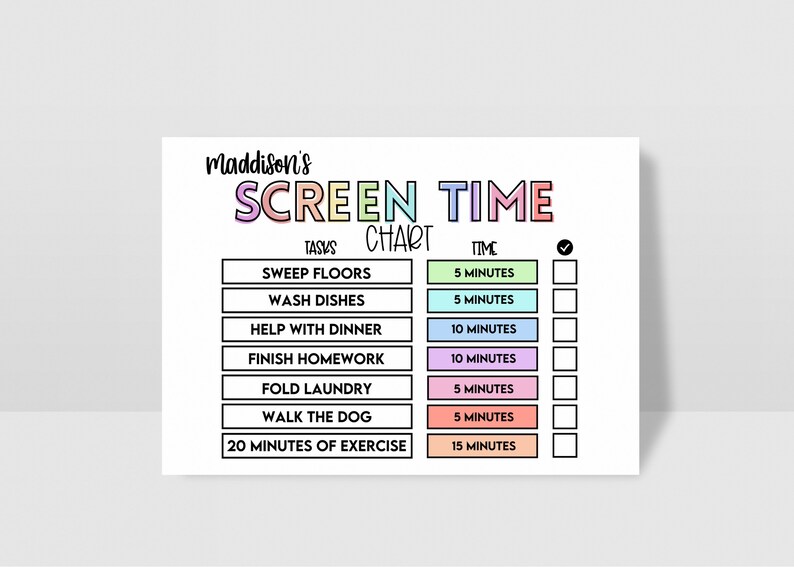 Editable Screen Time Chart, Screen Time Tracker, Kids Chart, Chore ...