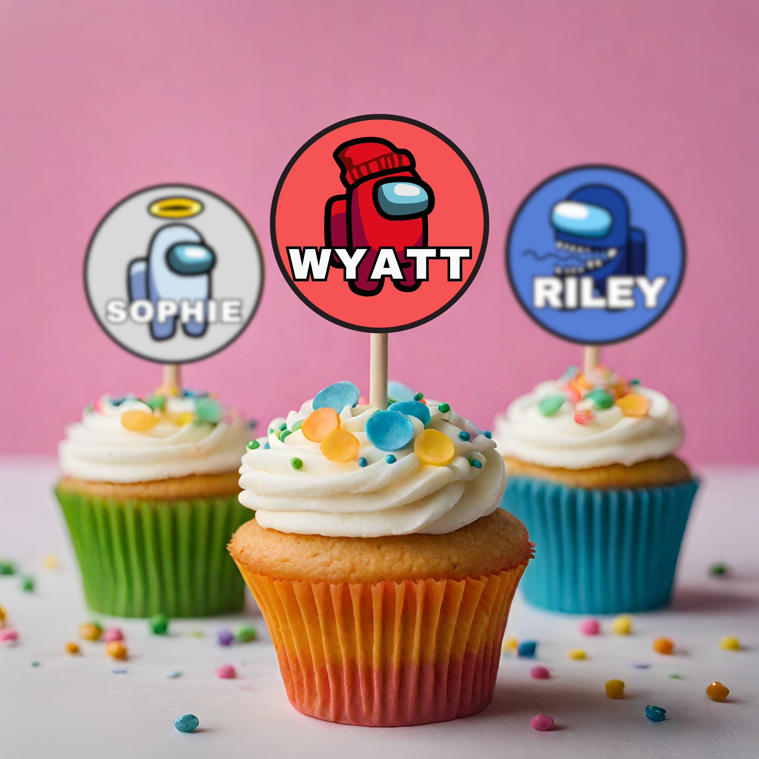 Among Us Editable Cupcake Toppers, Birthday Cake Toppers, Among Us ...