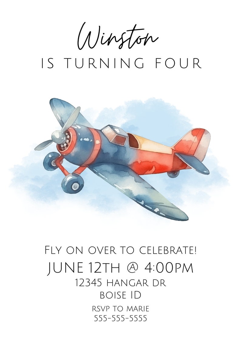 Airplane Birthday Invitation, Editable Kids Birthday Invitation ...