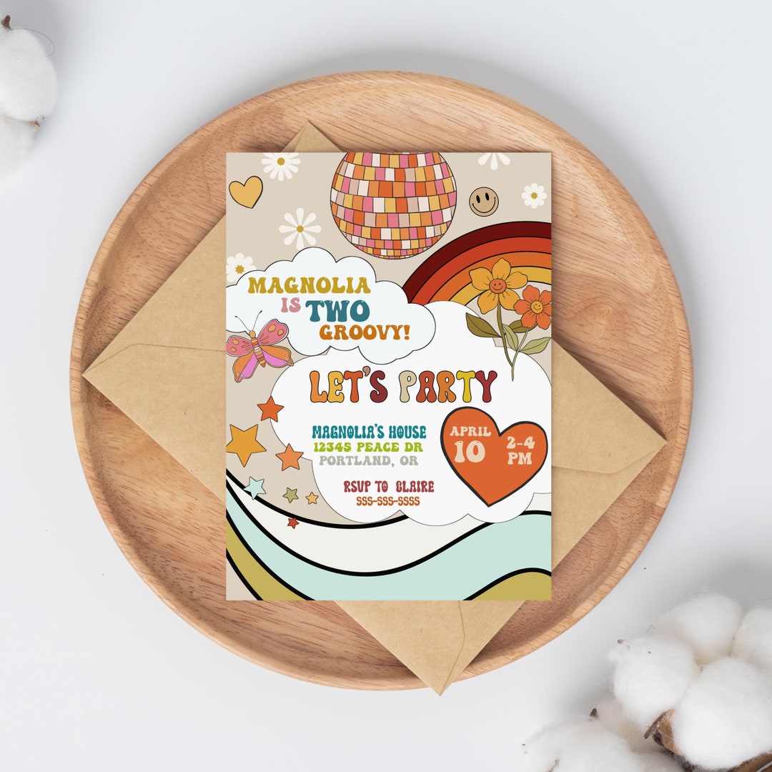 Groovy Birthday Invitation, Groovy Invitation, Disco Birthday, Hippie ...