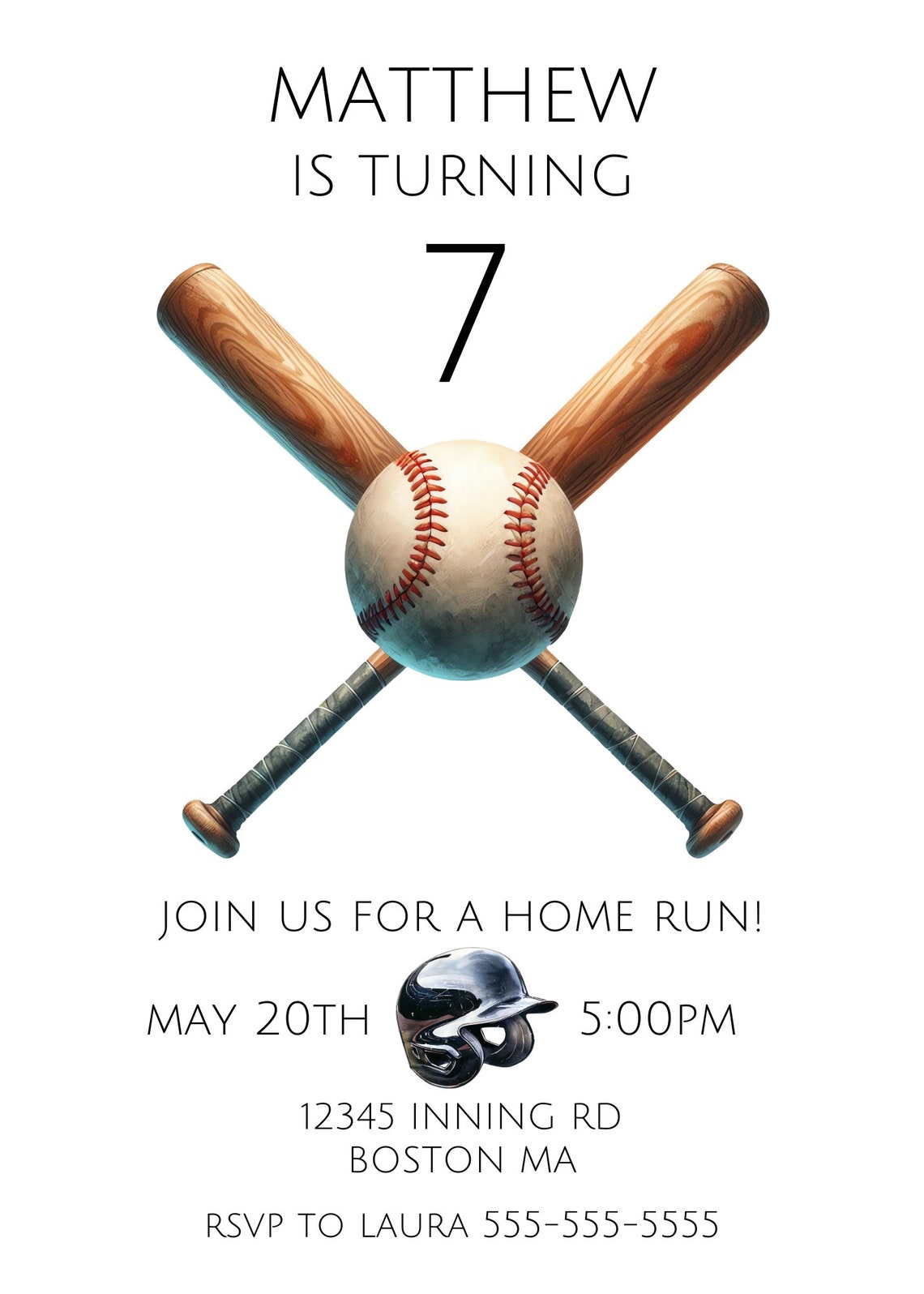 Minimalist Baseball Birthday Invitation, Editable Kids Birthday ...