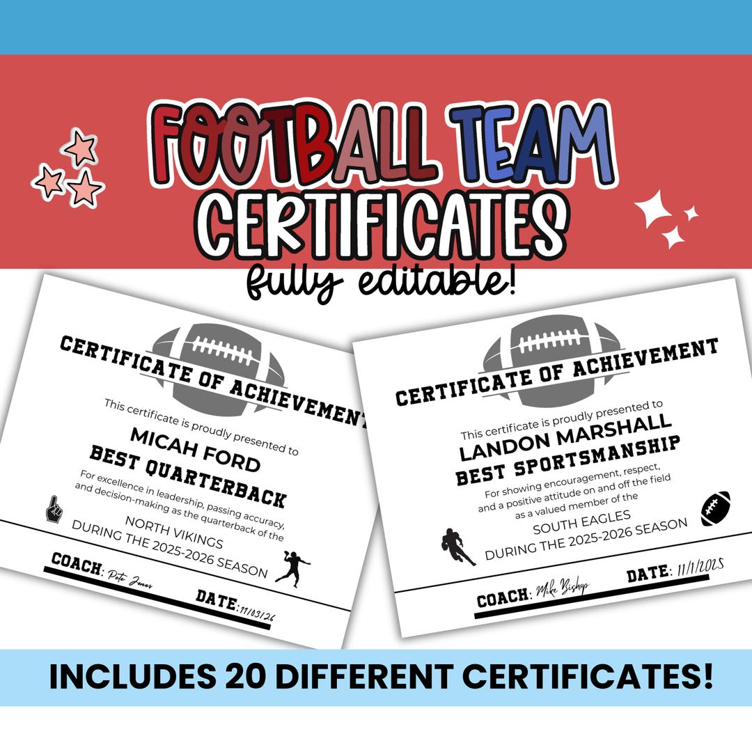 Editable Football Awards Bundle | Printable Team Certificates | Youth ...