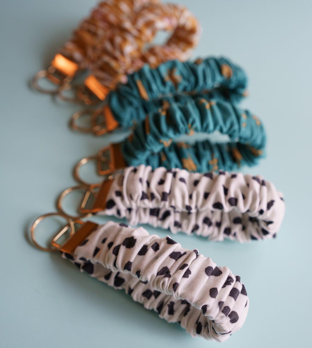 Boho Scrunchy Key Fob Wristlet, Polka Dot Keychain, Fabric Bracelet Key ...