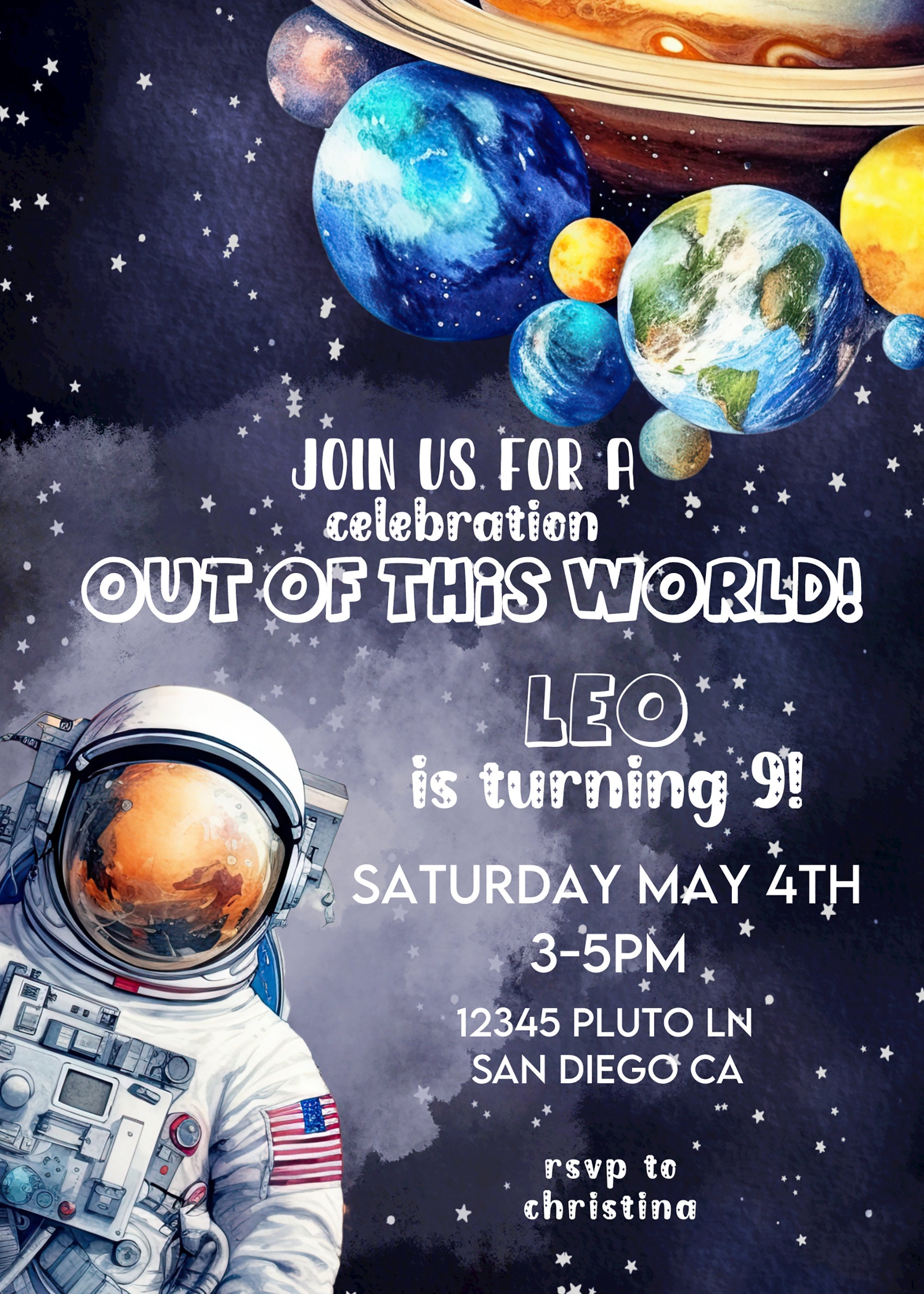 Space Birthday, Astronaut Invitation, First Trip Around the Sun, Stars ...