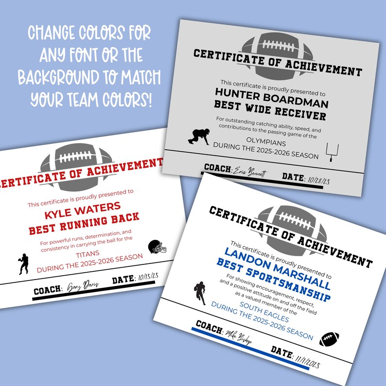 Editable Football Awards Bundle | Printable Team Certificates | Youth ...
