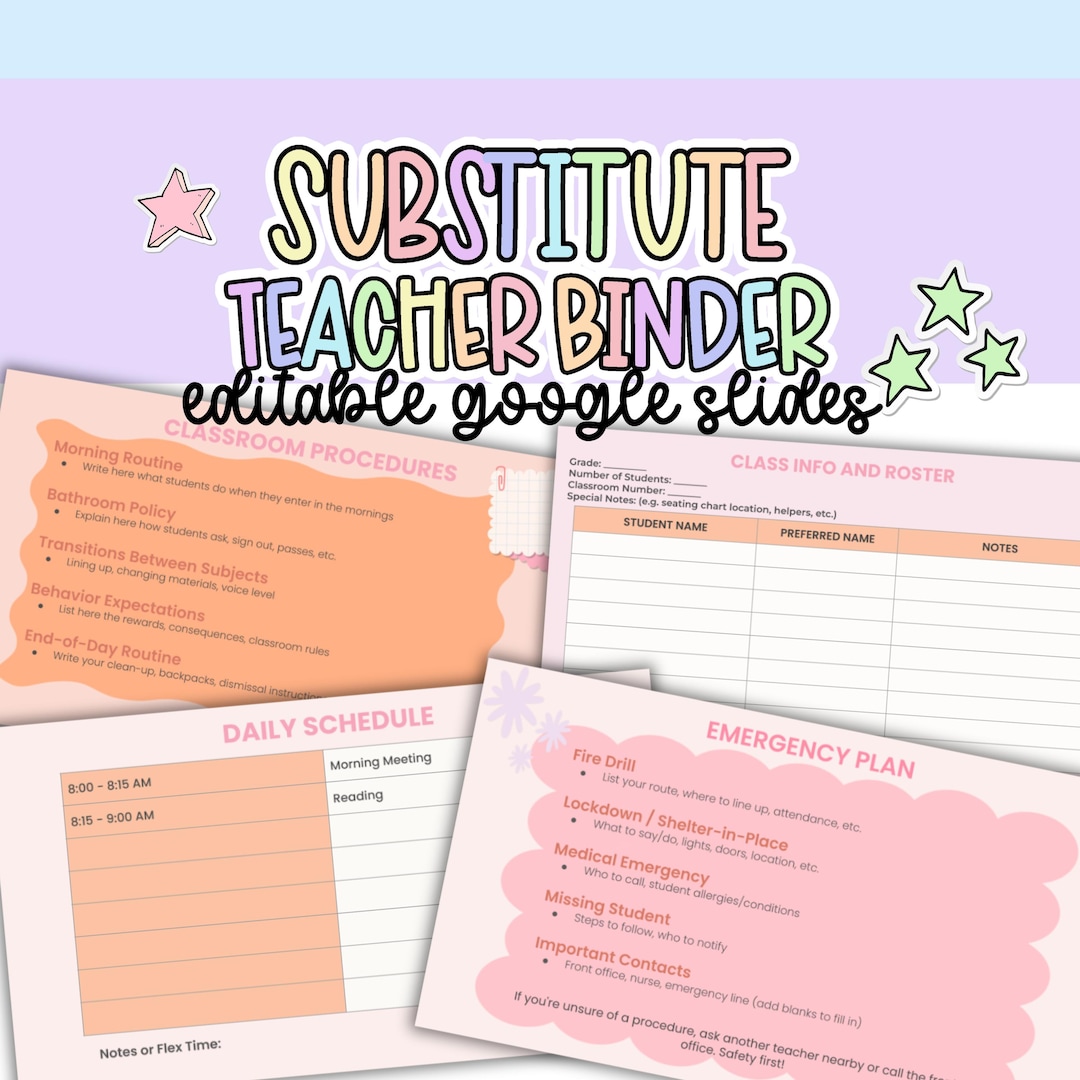 Editable Substitute Teacher Binder | Google Slides + Printable PDF ...