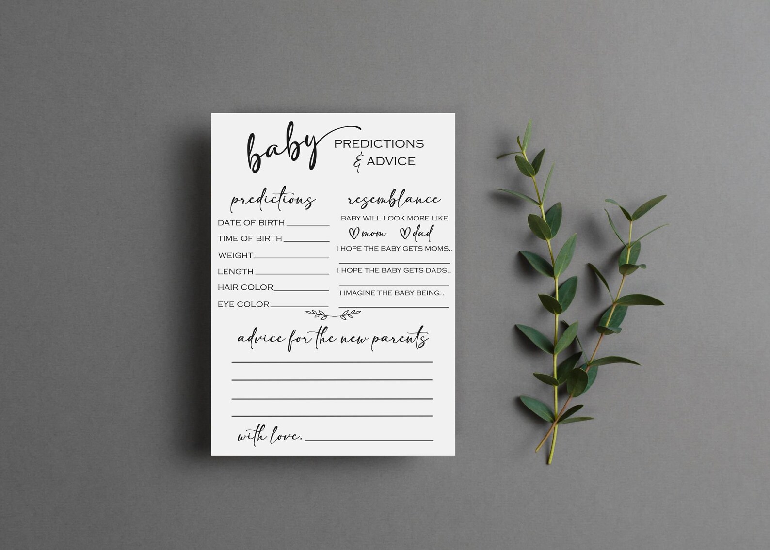 Baby Shower Advice Card, Baby Prediction Card, Baby Shower Game, New ...
