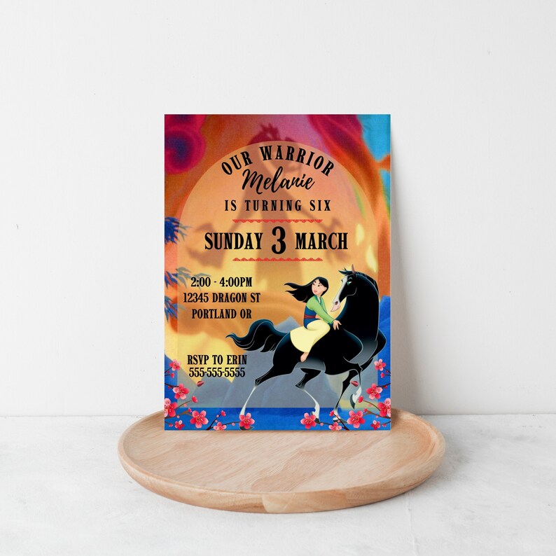 Kids Mulan Birthday Invitation, Girls Princess Birthday Invite ...