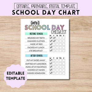 Editable School Day Checklist, Before School, After School, Kids Chart ...