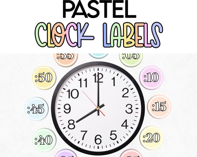 Clock Numbers, Printable Wall Clock Number Display, Pastel Timecards ...