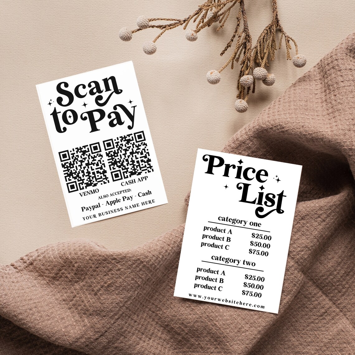 Editable Price List Template, Small Business Price Sheet, Editable QR ...