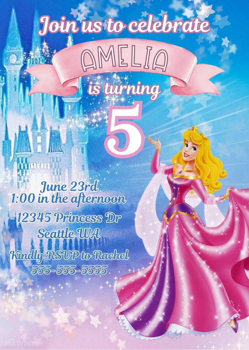 Sleeping Beauty Birthday Invitation Girls Editable Invitation