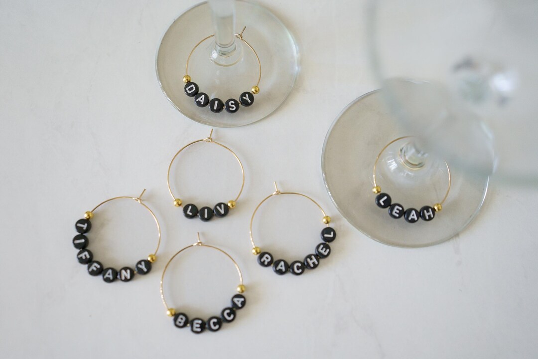 Personalized Wine Glass Charms, Custom Drink Name Charms, Name Tag ...