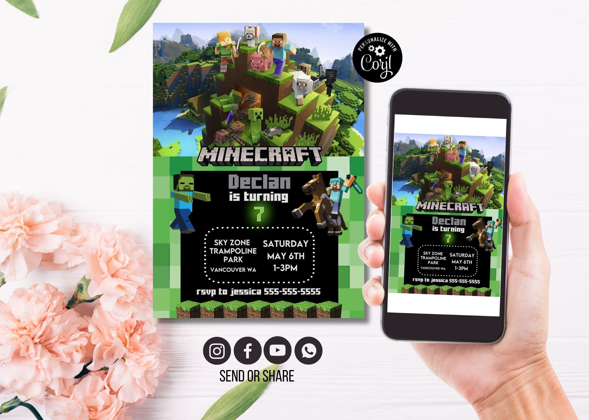 Minecraft Invitation, Minecraft Birthday, Boys Invitation, Girls ...